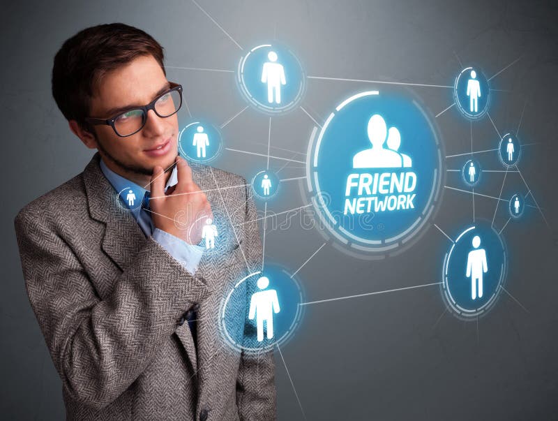 Handsome Man Looking at Modern Social Network Stock Image - Image of ...