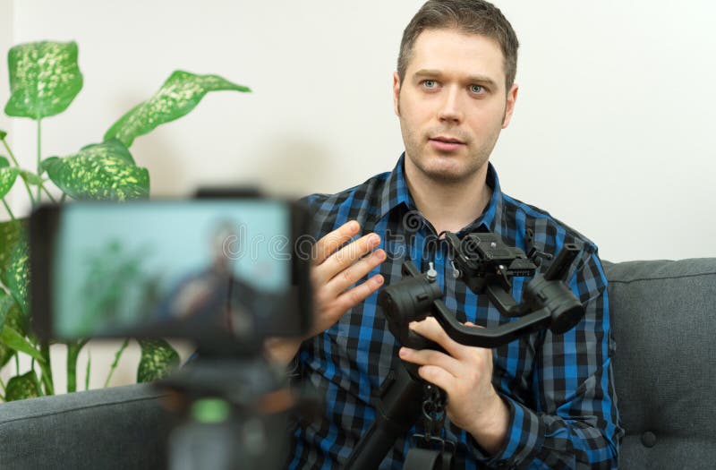 Handsome Man Making Video Blog Stock Photo - Image of mobile ...
