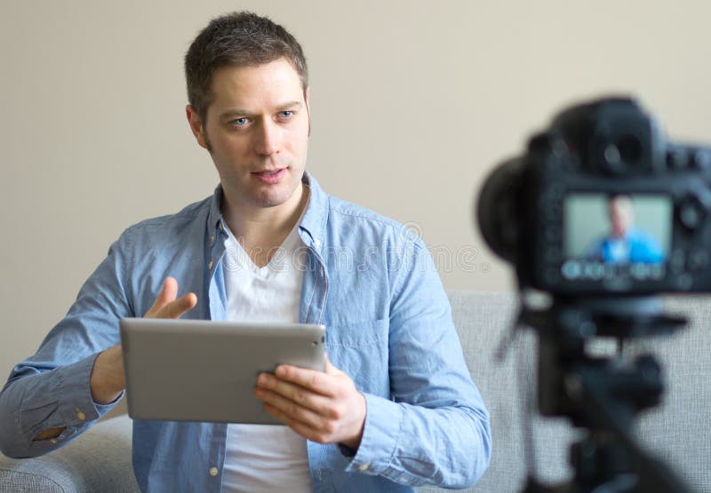 Handsome Man Making Video Blog. Stock Image - Image of camera, internet ...