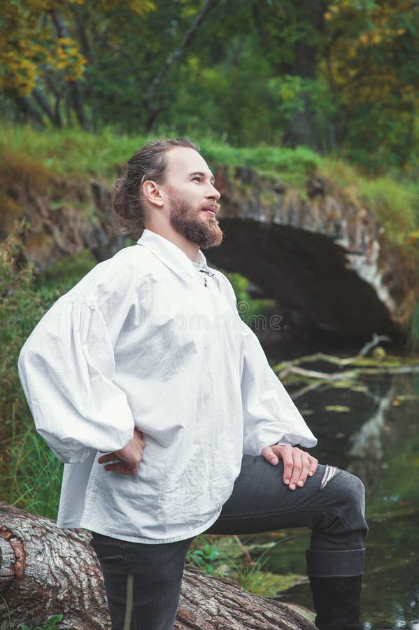 Handsome Man in Medieval Costume Standing Stock Photo - Image of ...