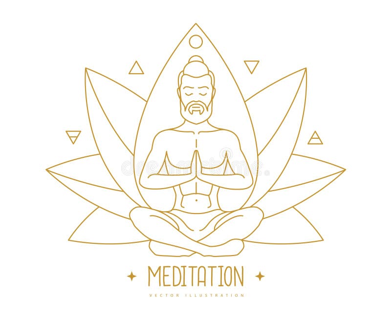 Handsome Man Meditation in Lotus Position with Four Elements Ans Ether ...