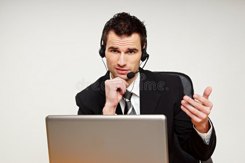 Handsome man operator stock image. Image of headphone - 38082947