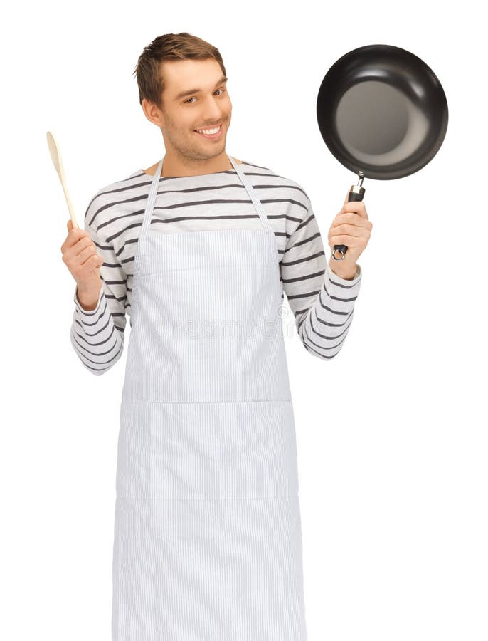 Handsome Man with Pan and Spoon Stock Image - Image of bright, chef ...