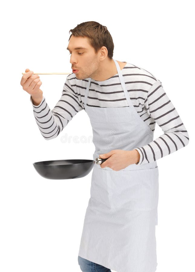 Handsome Man with Pan and Spoon Stock Image - Image of human, gentleman ...