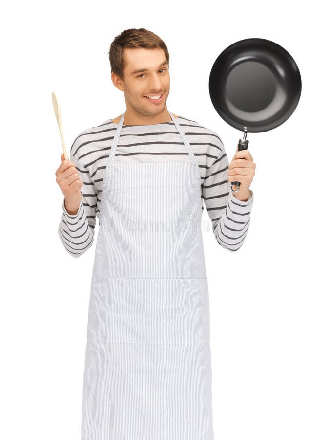 Handsome Man with Pan and Spoon Stock Photo - Image of healthy, cook ...