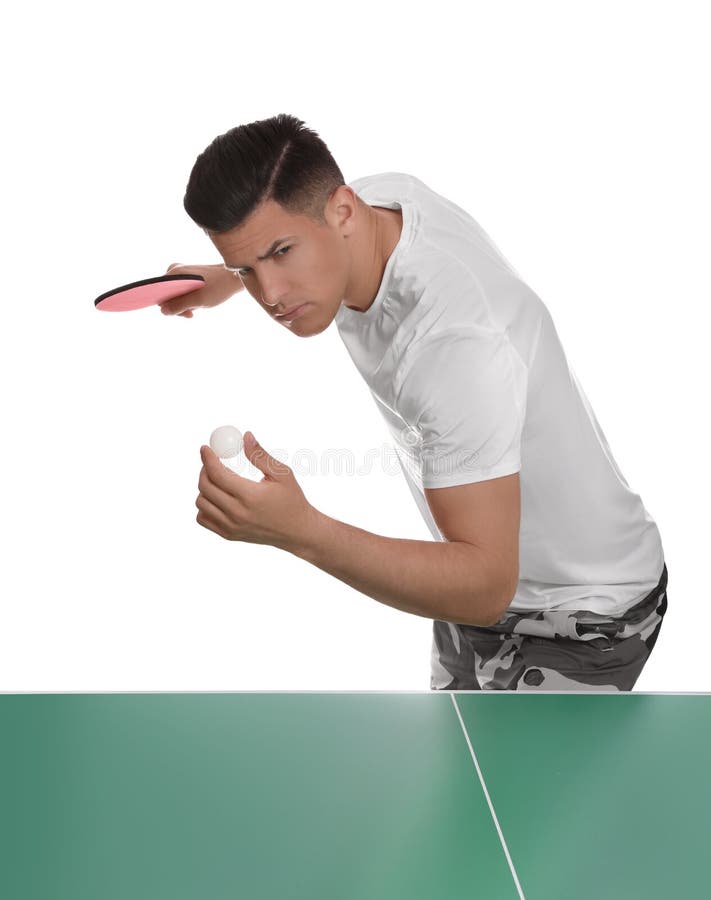 Handsome Man Playing Ping Pong on White Background Stock Image - Image ...
