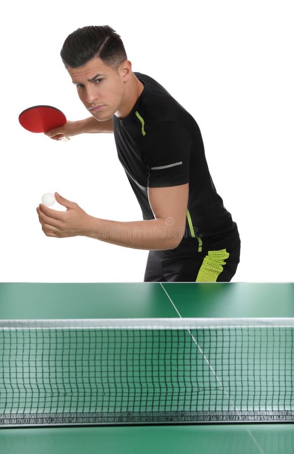 Handsome Man Playing Ping Pong on White Background Stock Photo - Image ...