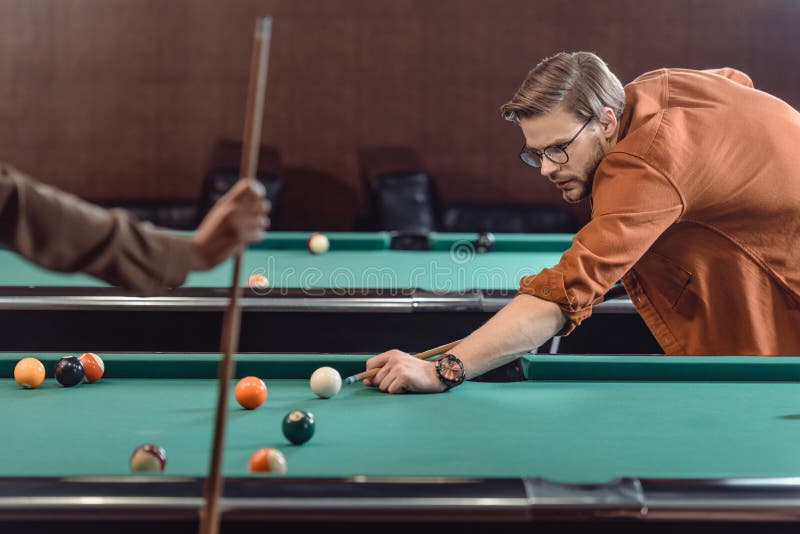 Handsome Man Playing in Pool Stock Image - Image of handsome, leisure ...