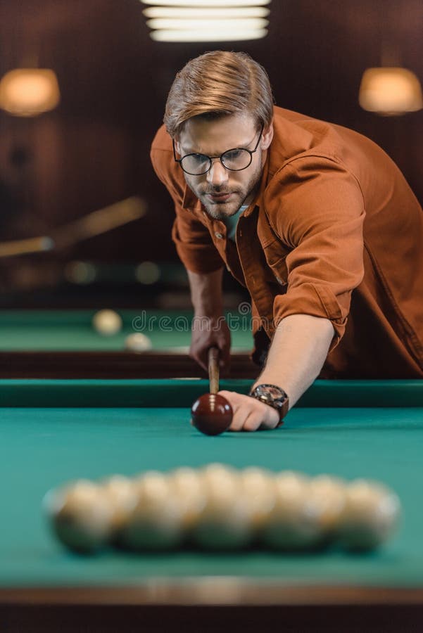 Handsome Man Playing in Pool Stock Photo - Image of cues, hobby: 129245004