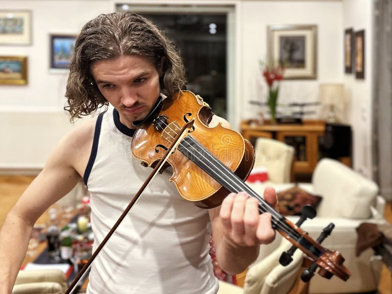 Handsome Man Playing Violin at Home Stock Photo - Image of classic ...