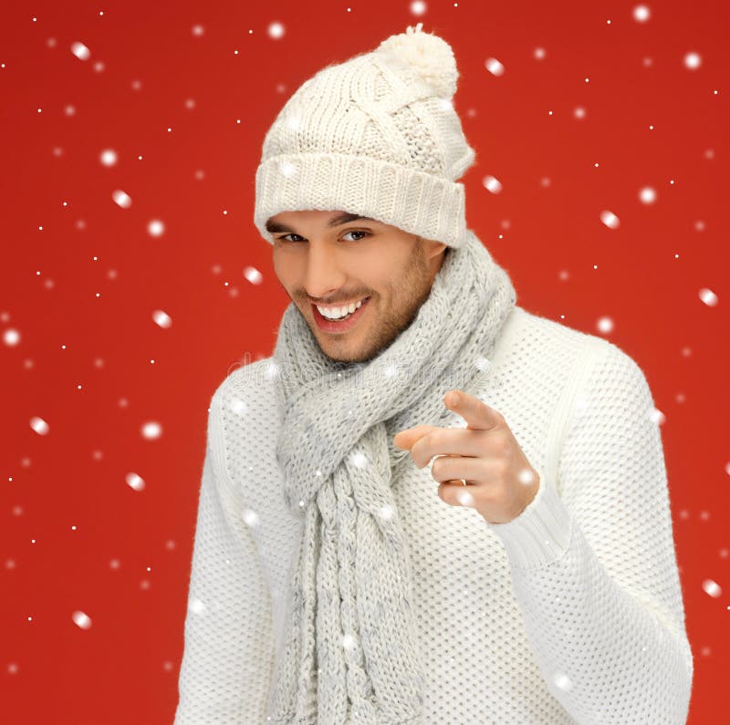 Handsome Man Pointing His Finger with Snow Stock Image - Image of ...