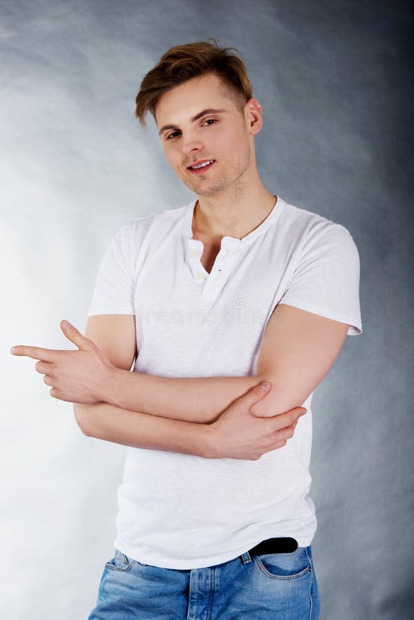 Handsome Man Pointing To the Left. Stock Image - Image of direction ...