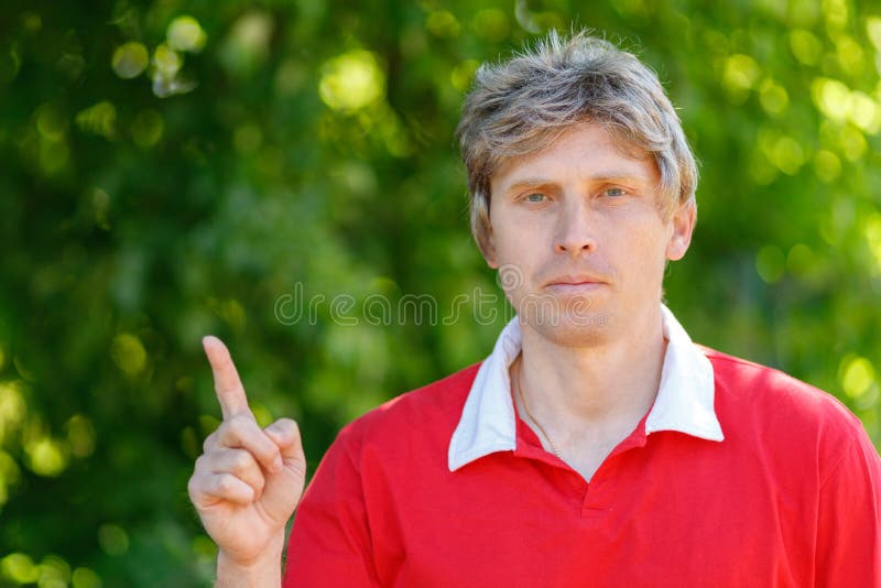 Handsome Man Points His Finger. Place for Text Cope Space Stock Image ... Handsome Man Points His Finger. Place for Text Cope Space Stock Image ...