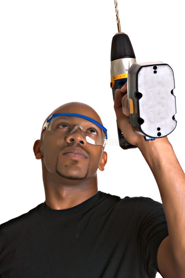 Handsome Man with Power Drill Stock Photo - Image of black, glasses ...