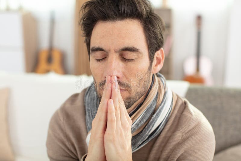 Handsome Man Praying at Home Stock Image - Image of praying, people ...