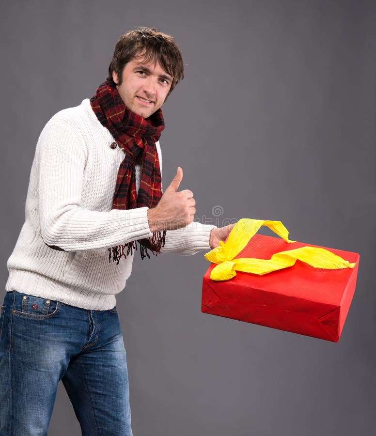 Handsome Man with a Present Box Stock Image - Image of joyful, season ...