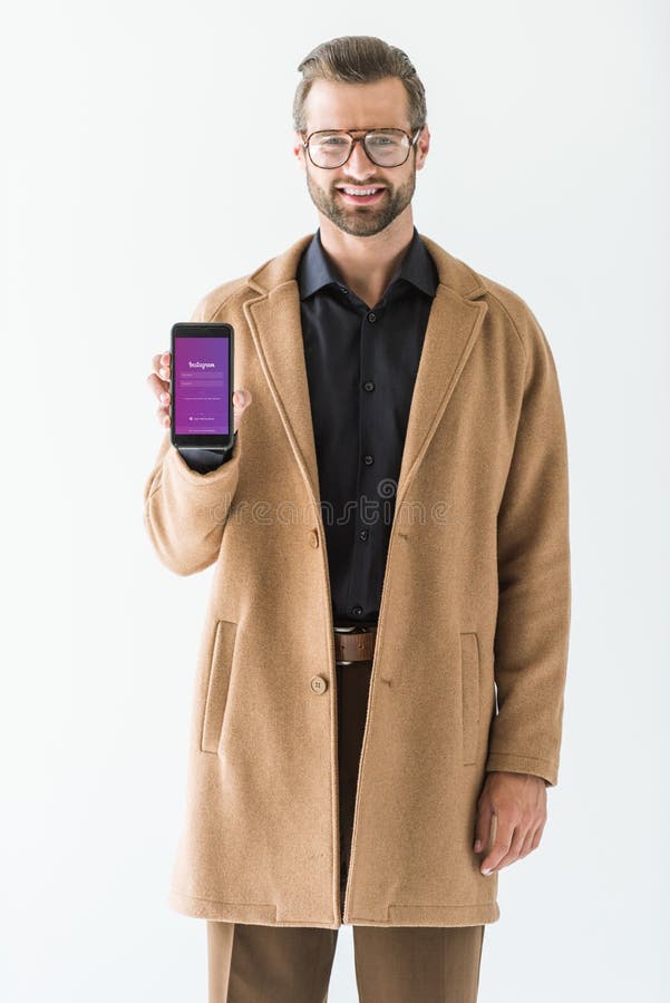 Handsome Man Presenting Smartphone with Instagram Appliance Editorial ...