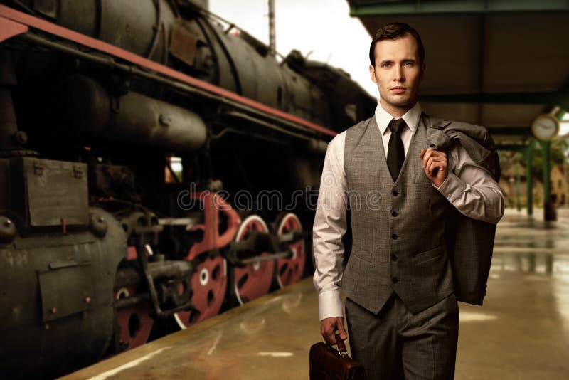 Handsome Man on Railway Station Stock Photo - Image of outdoor ...