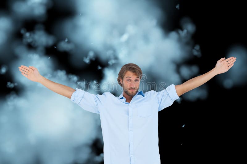 Handsome man raising hands stock photo. Image of adult - 30884968