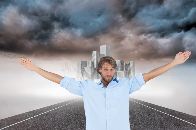 Handsome man raising hands stock photo. Image of clouds - 37154762