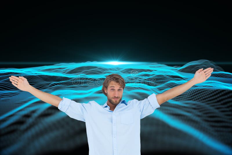 Handsome man raising hands stock photo. Image of glow - 37156982