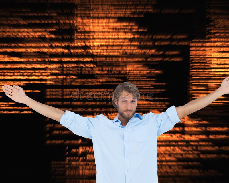 Handsome man raising hands stock illustration. Illustration of blue ...