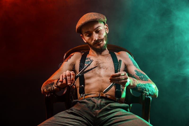 Handsome man with razor stock photo. Image of hipster - 94296408