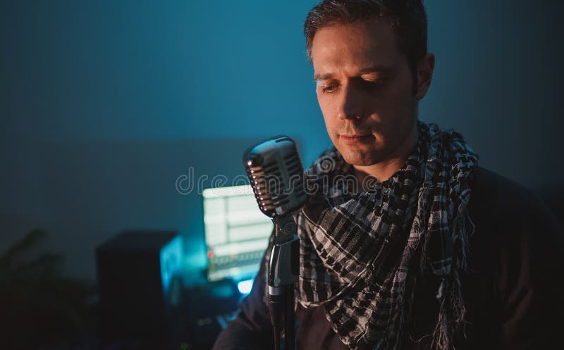 Handsome Man Recording a Song Stock Image - Image of narration ...