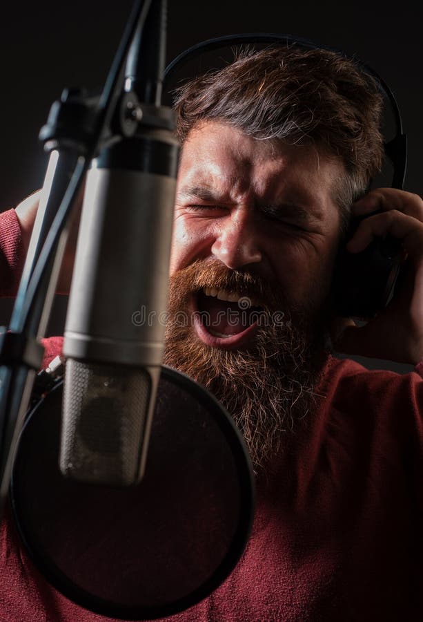 Handsome Man in Recording Studio. Music Performance Vocal. Singer ...