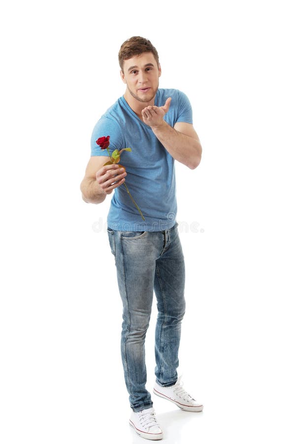 Handsome Man with Red Rose. Stock Photo - Image of giving, handsome ...