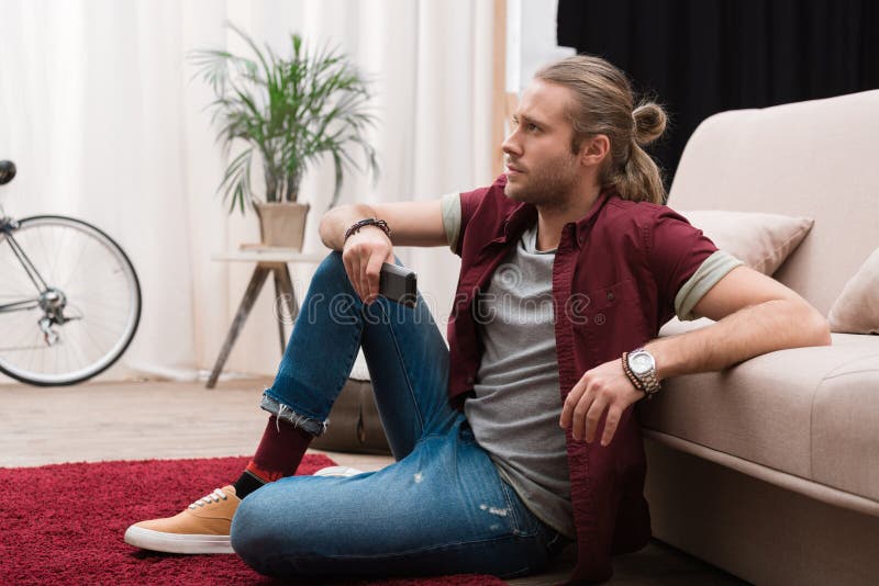 Handsome Man with Remote Control Watching Tv Stock Image - Image of ...