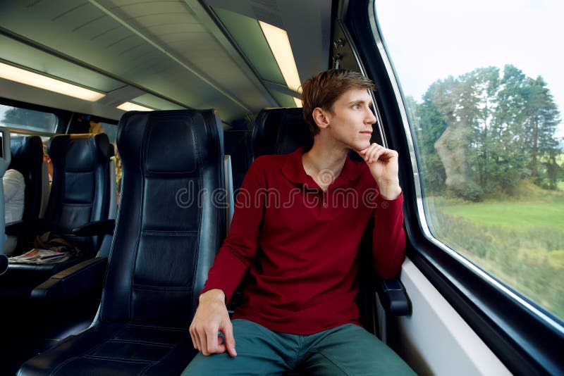Handsome Man Riding on a Train Stock Image - Image of transport ...