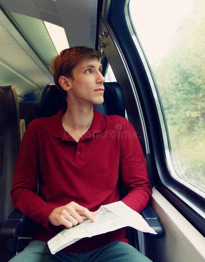 Handsome Man Riding on a Train Stock Image - Image of working, male ...
