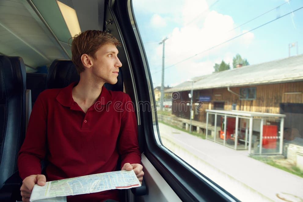 Handsome Man Riding on a Train Stock Photo - Image of wagon, journey ...