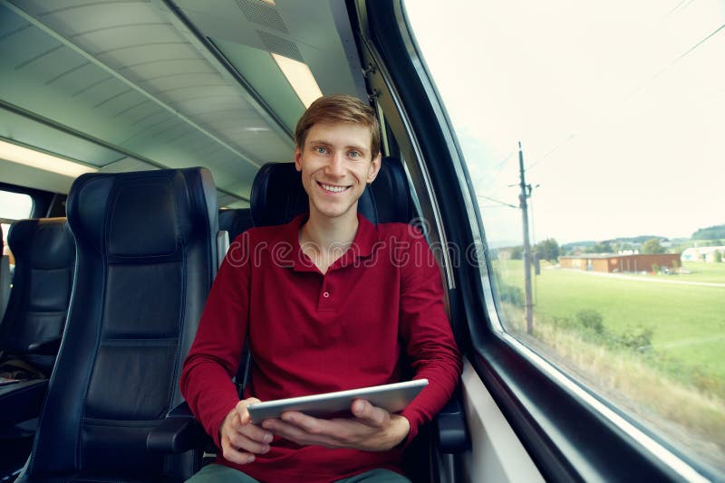 Handsome Man Riding on a Train Stock Photo - Image of railway, journey ...