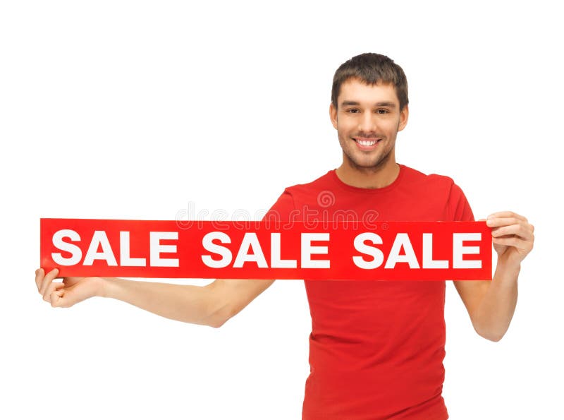 Handsome Man with Sale Sign Stock Photo - Image of human, kind: 39399508
