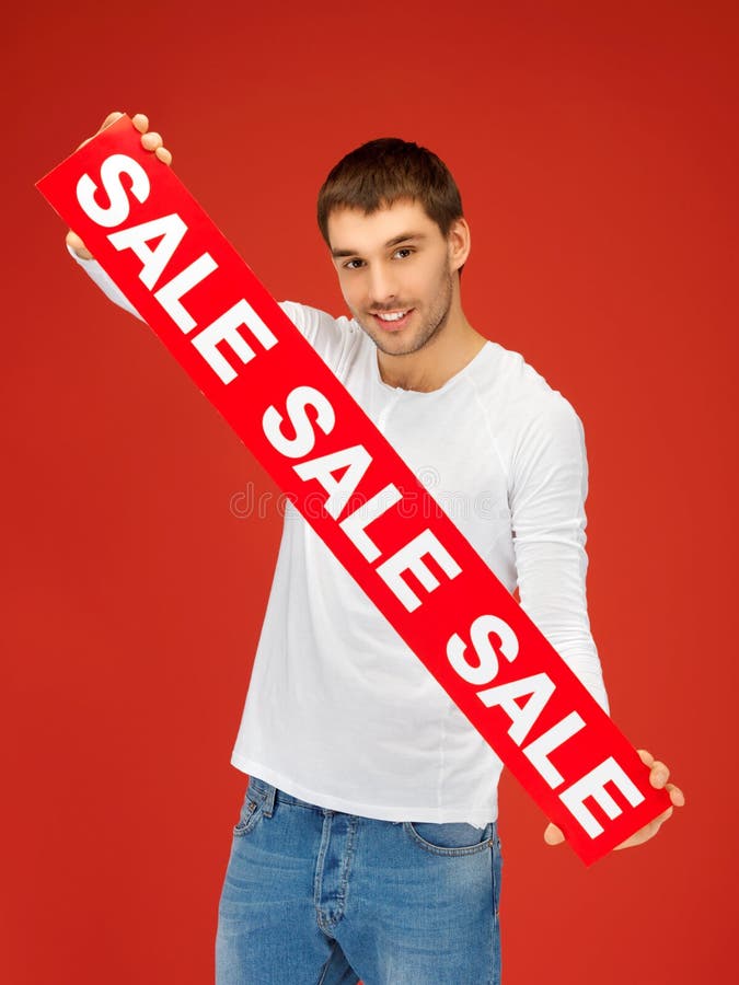 Handsome Man with Sale Sign Stock Image - Image of caucasian, gentleman ...