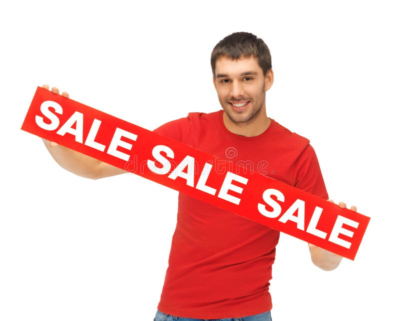 Handsome Man with Sale Sign Stock Image - Image of caucasian ...