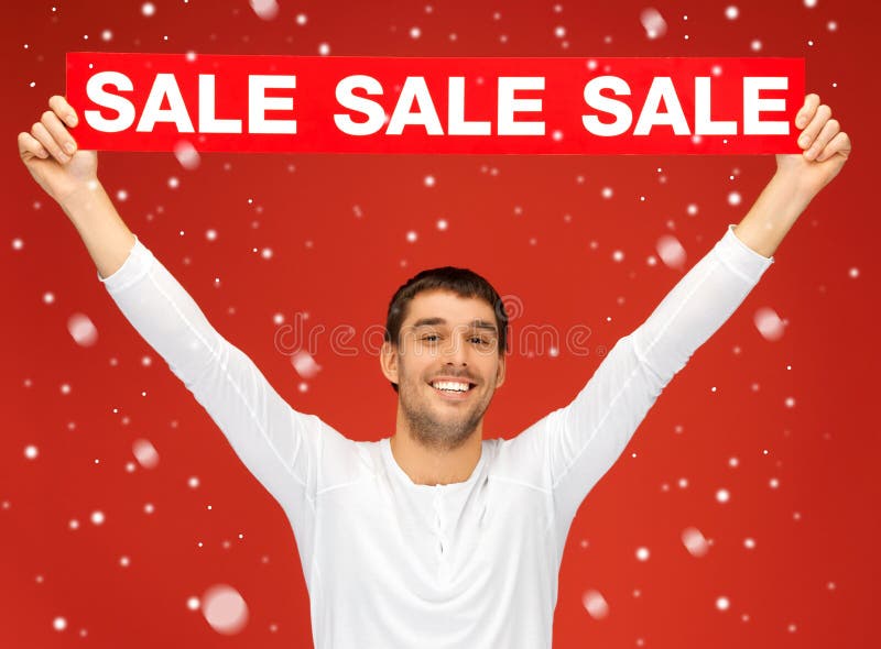 Handsome Man with Sale Sign Stock Image - Image of sale, attractive ...