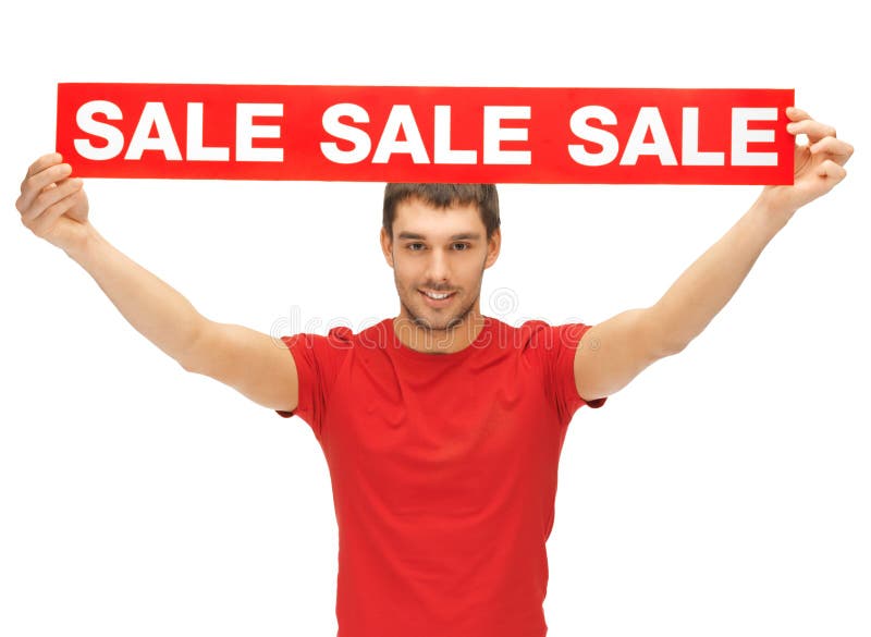 Handsome Man with Sale Sign Stock Photo - Image of joyful, carefree ...