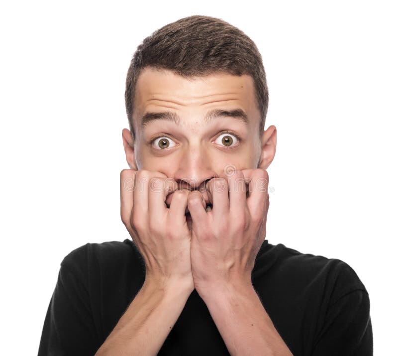 Handsome man is scared. stock photo. Image of face, happy - 76533782
