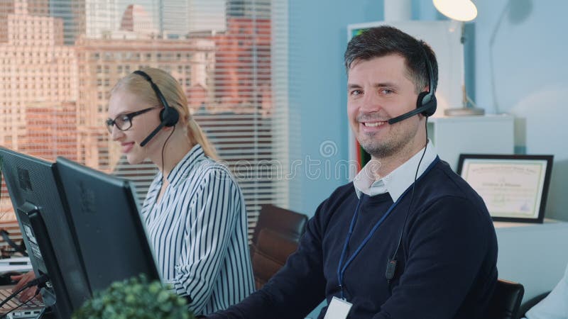 Handsome Man Service Operator Talking To the Client on Phone in Call ...