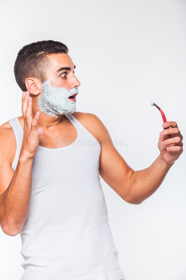 Handsome Man Shaving His Beard Stock Photo - Image of skincare ...