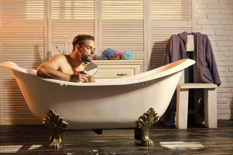 Handsome Man Shaving His Beard with Shave Foam Stock Image - Image of ...