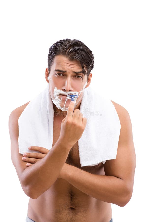 The Handsome Man Shaving Isolated on White Stock Image - Image of ...