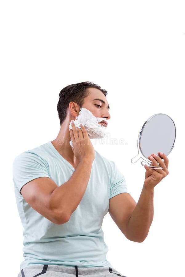 The Handsome Man Shaving Isolated on White Background Stock Image ...