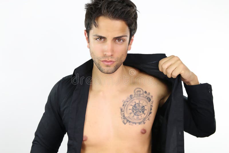 Handsome Man Showing His Chest Stock Photo - Image of open, muscular ...