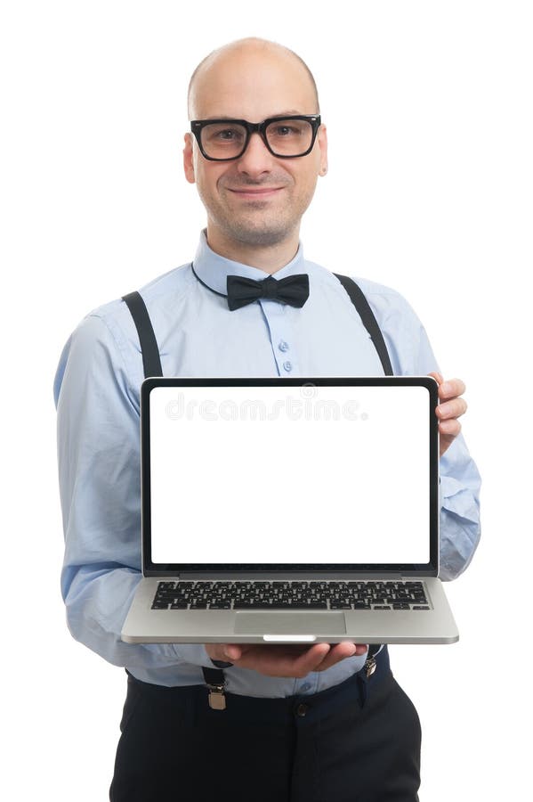 Handsome Man Showing Something on Laptop Stock Image - Image of ...