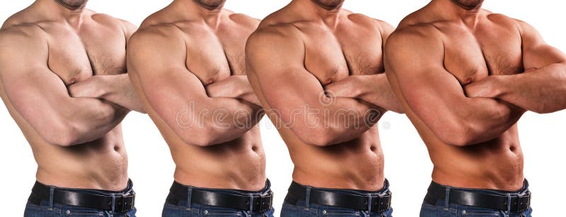 Handsome Man Shows Stage of Tan Stock Image - Image of form, built ...