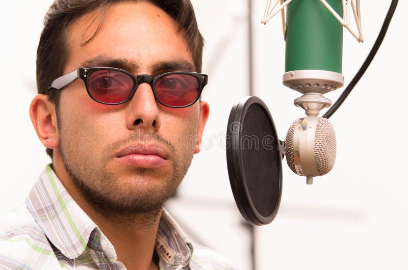 Handsome Man Singing in Music Studio Stock Image - Image of music ...
